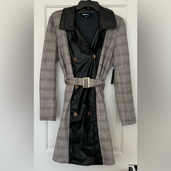Alice Blue | Jackets & Coats | Prince Of Wales Plaid Faux Leather Mixed ...